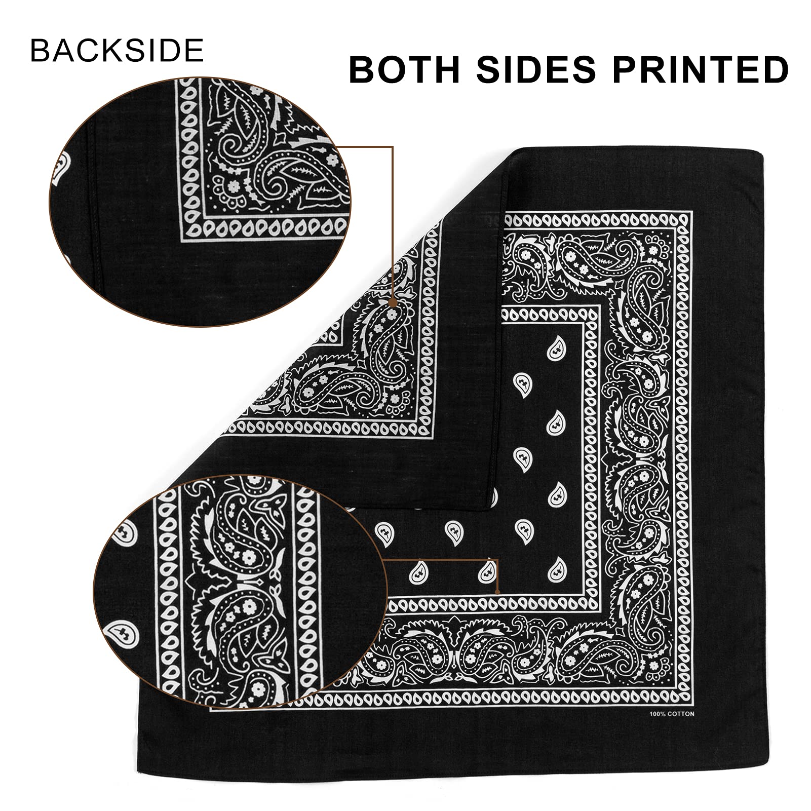 cocopuss 22"X22" Cotton Bandanas for Men & Women Pasiley Cowboy Bandana Handkerchiefs for Hair