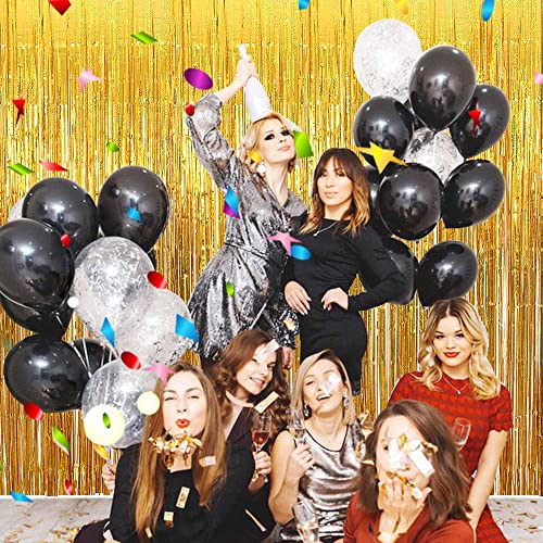 Gold Fringe Curtain Backdrop, 4pcs 3.2x8 Feet Gold Foil Curtain, Gold Streamers for Photo Booth Props Party Backdrop Decorations