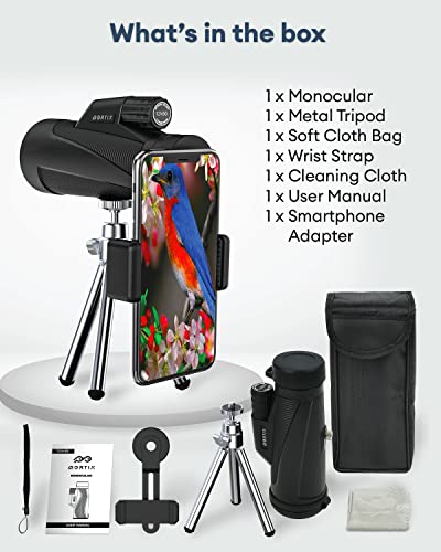 New 2023 Monocular Telescope High Powered Monocular with Smartphone Adapter & Metal Tripod - BAK4 Prism Monocular with Clear Low Light Vision for Wildlife Hunting Camping Travelling