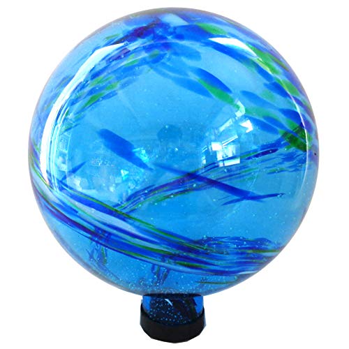 Gardener Select (16BFG04 Glow in The Dark Glass Gazing Globe - Decorative Glass Gazing Globe/Ball/Sphere Lawn Ornament for Gardens (10 Inch, Blue)