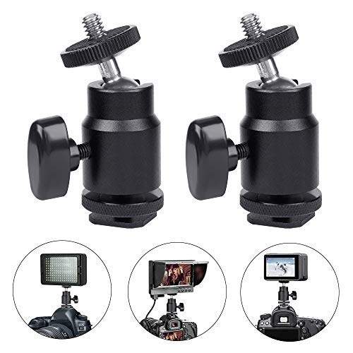 MAEXUS Hot Shoe Mount Adapter 1/4" Thread Mini Ball Head Ring Light Adapter for Cameras Camcorders Smartphone Microphone Gopro Canon LED Video Light Video Monitor Tripod Monopod (2 Pcs)