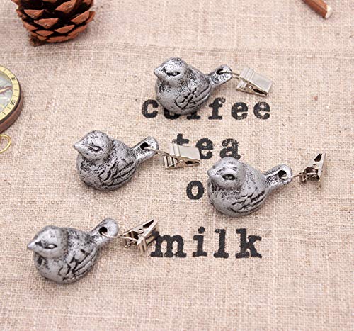 Funly mee (4PACK) Industrial Style Tablecloth Weights with Black Sliver Bird, for Outdoor Garden Party Picnic Tablecloths Heavy (Black Silver)