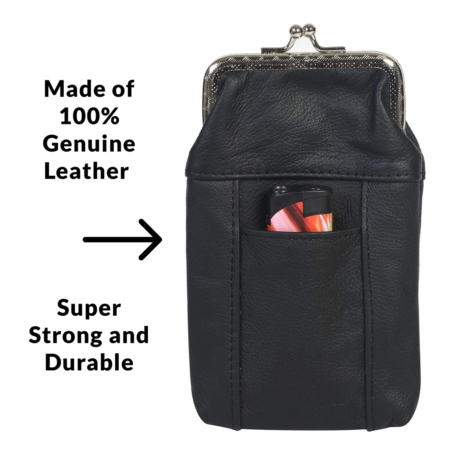 Skyway Kendrick Leather Cigarette Case with Lighter Pouch Pack Holder 100's 120's - Black