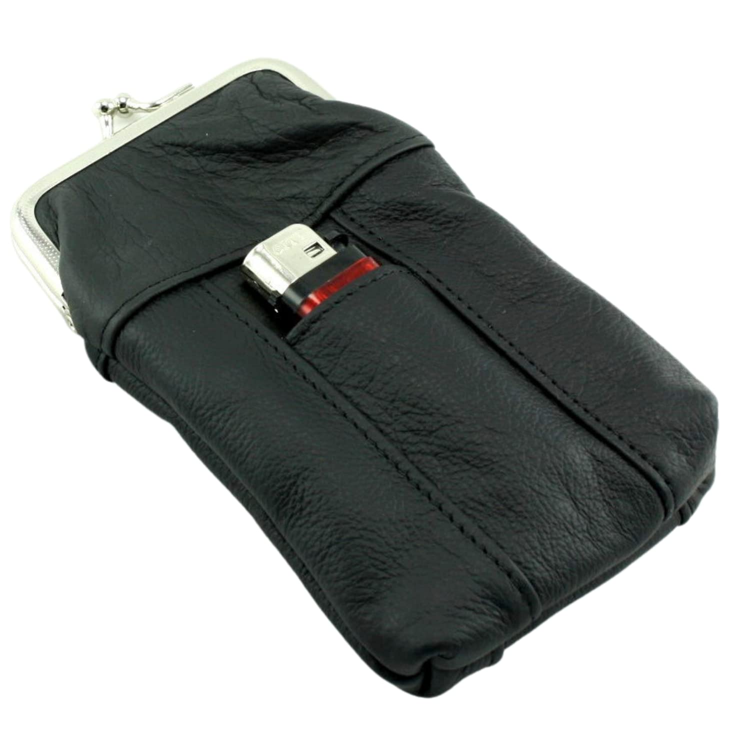 Skyway Kendrick Leather Cigarette Case with Lighter Pouch Pack Holder 100's 120's - Black