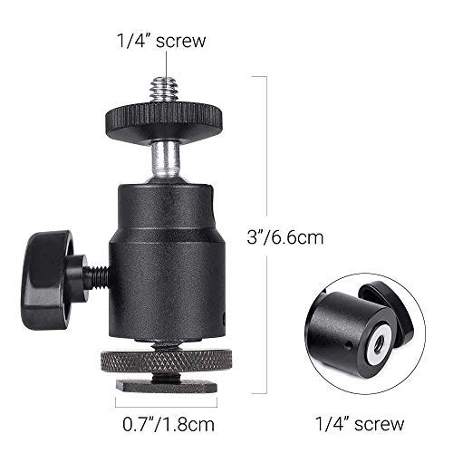 MAEXUS Hot Shoe Mount Adapter 1/4" Thread Mini Ball Head Ring Light Adapter for Cameras Camcorders Smartphone Microphone Gopro Canon LED Video Light Video Monitor Tripod Monopod (2 Pcs)
