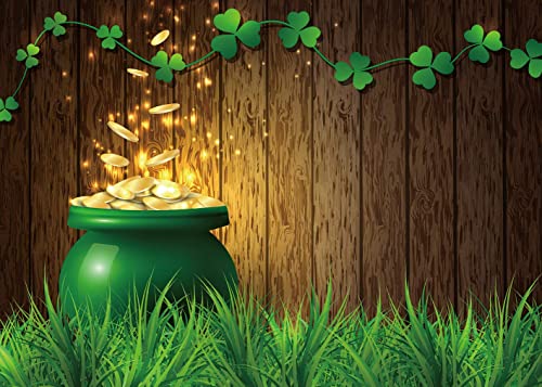 St.Patrick's Day Photography Background Lucky Irish Shamrock Festival Party Banner Wooden Texture Backdrop (7x5FT)