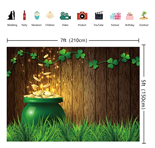 St.Patrick's Day Photography Background Lucky Irish Shamrock Festival Party Banner Wooden Texture Backdrop (7x5FT)