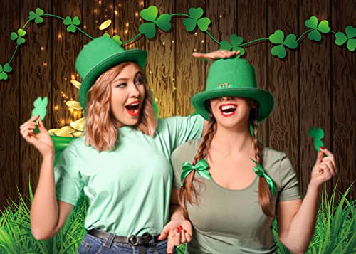 St.Patrick's Day Photography Background Lucky Irish Shamrock Festival Party Banner Wooden Texture Backdrop (7x5FT)
