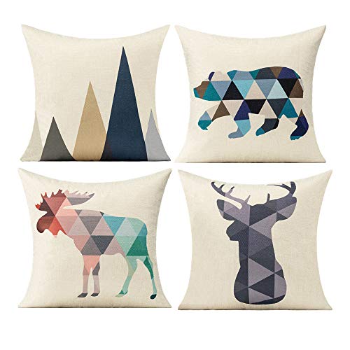 All Smiles Outdoor Summer Throw Pillow Covers for Outside Porch Patio Furnitures Decorative Animals Mountains Scene Bear Deer Cushion 20X20 Decor Set of 4 for Couch Sofa