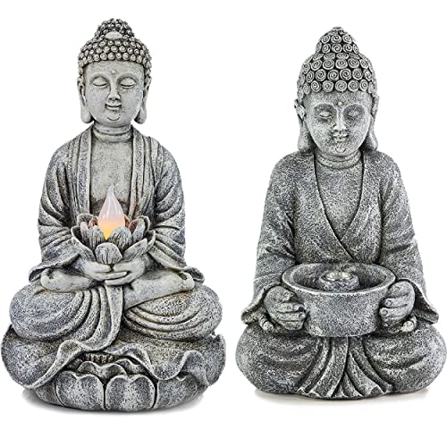 VP Home Zen and Tranquil Buddha Solar Powered Flickering LED Outdoor Decor Garden Light