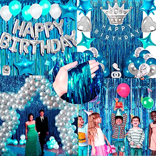 Dazzle Bright Backdrop Curtain, 3FT x 8FT Metallic Tinsel Foil Fringe Curtains Photo Booth Background for Baby Shower Party Birthday Wedding Engagement Bridal Shower (2, Blue)