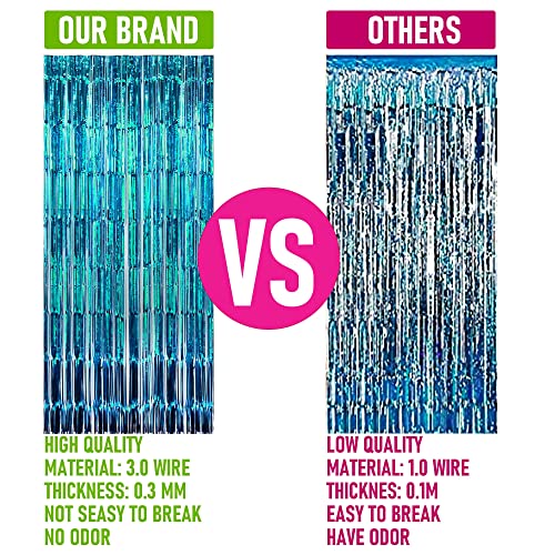 Dazzle Bright Backdrop Curtain, 3FT x 8FT Metallic Tinsel Foil Fringe Curtains Photo Booth Background for Baby Shower Party Birthday Wedding Engagement Bridal Shower (2, Blue)