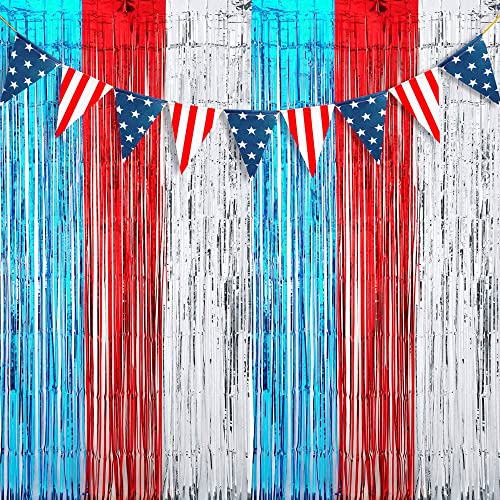 Dazzle Bright Backdrop Curtain, 3FT x 8FT Metallic Tinsel Foil Fringe Curtains Photo Booth Background for Baby Shower Party Birthday Wedding Engagement Bridal Shower (2, Blue)