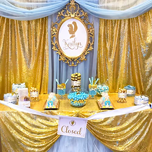 Blxsif Gold Sequin Backdrop Curtains - 2 Panels 2.5x8FT Glitter Gold Photo Backdrop Party Wedding Baby Shower Curtain Sparkle Photography Background