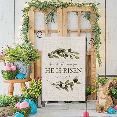 Easter Garden Flag for Outdoor,He is Risen Eucalyptus Wreath Yard Flag,Small Spring Decors for Outside Farmhouse Holiday 12x18 Double Sided