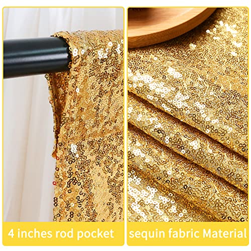 Blxsif Gold Sequin Backdrop Curtains - 2 Panels 2.5x8FT Glitter Gold Photo Backdrop Party Wedding Baby Shower Curtain Sparkle Photography Background