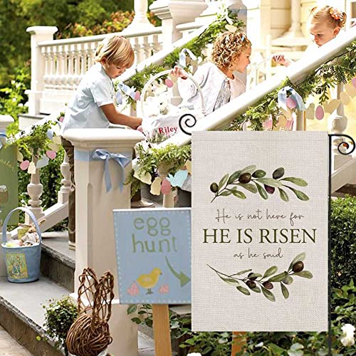 Easter Garden Flag for Outdoor,He is Risen Eucalyptus Wreath Yard Flag,Small Spring Decors for Outside Farmhouse Holiday 12x18 Double Sided
