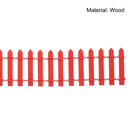 MECCANIXITY Miniature Garden Fence, 35 Inch Long Wood Ornament Wooden Decorative Picket Fence for DIY Crafts Project, Red