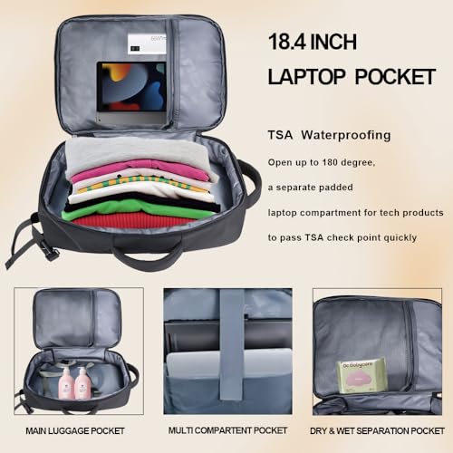 Sengtor Travel Backpack for Men Women 18.4 Inch Flight Approved Carry-on Backpack Waterproof Large 45L Luggage Daypack Business Weekender Overnight Backpack