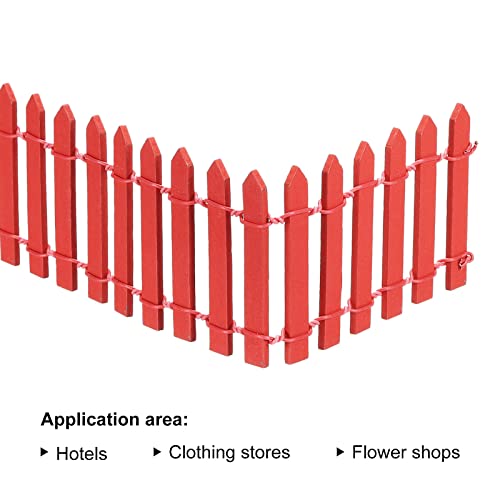 MECCANIXITY Miniature Garden Fence, 35 Inch Long Wood Ornament Wooden Decorative Picket Fence for DIY Crafts Project, Red
