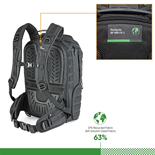 Lowepro ProTactic 450 AW II Black Pro Modular Backpack with All Weather Cover, Camera Bag for Professional Use, for Laptop Up to 15", Backpack for Professional Cameras and Drones, LP37177-GRL, Black