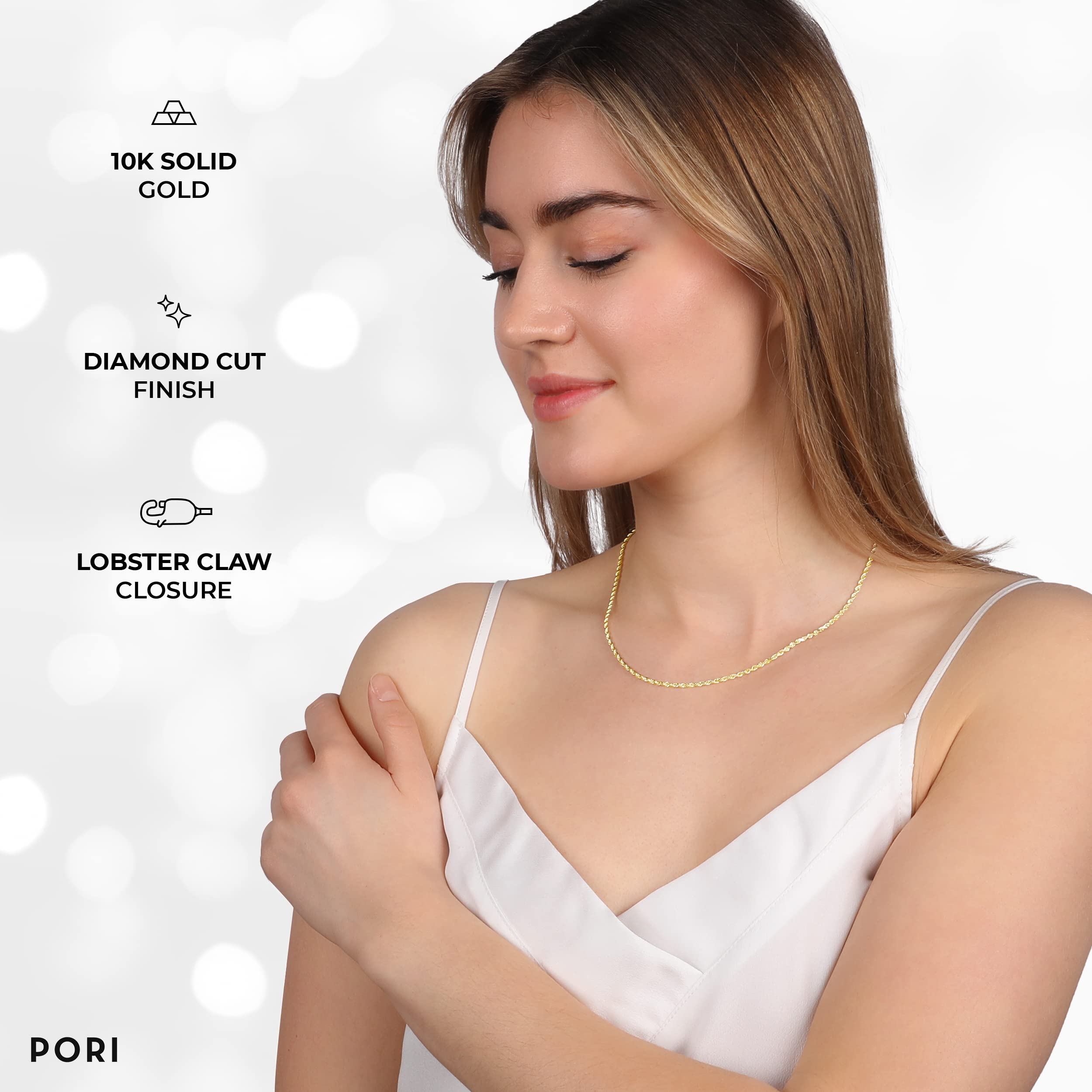 PORI JEWELERS 10K Gold 1.8MM Diamond Cut Rope Chain Necklace Unisex Sizes 16"-30" (22)