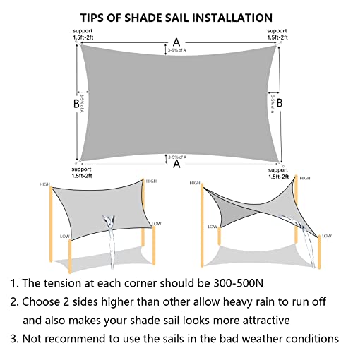 Artpuch 10'x13' Light Grey Waterproof Sun Shade Sail Canopy Cover for Patio Outdoor, 185 GSM Water Resistant Rectangle Backyard Shade Sail for Garden Playground