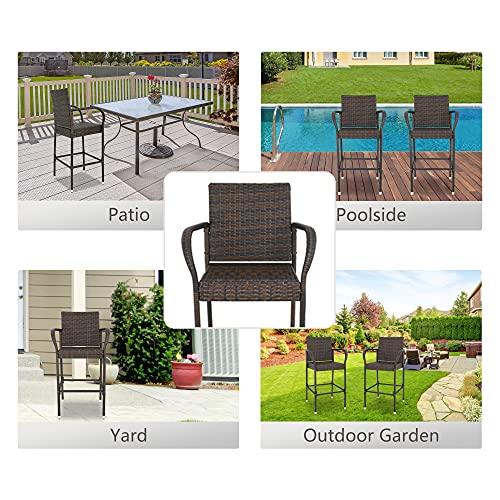 ZENY Set of 2 Wicker Barstool All Weather Dining Chairs Outdoor Patio Furniture Wicker Chairs Bar Stool with Armrest