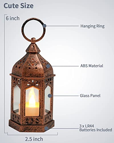 SHYMERY Mini Lantern with Flickering LED Candles,Battery Included,Decorative Hanging Lantern,Christmas Decorative Lantern,Indoor Candle Lantern,Battery Lantern Indoor Use(Set of 8 Copper Brushed)