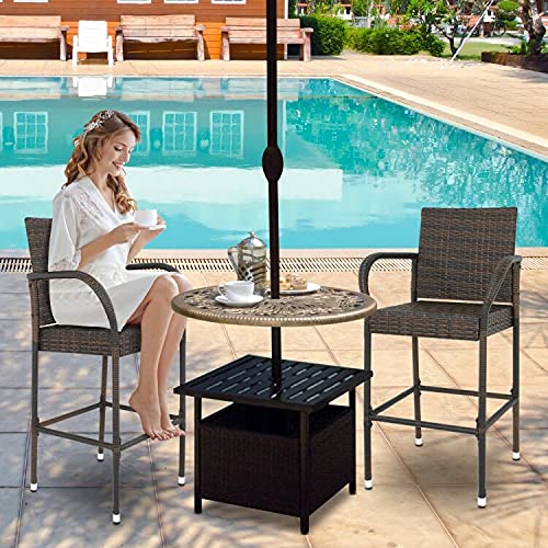 ZENY Set of 2 Wicker Barstool All Weather Dining Chairs Outdoor Patio Furniture Wicker Chairs Bar Stool with Armrest