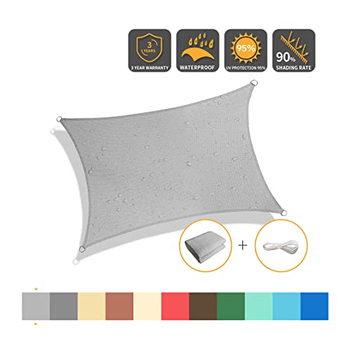 Artpuch 10'x13' Light Grey Waterproof Sun Shade Sail Canopy Cover for Patio Outdoor, 185 GSM Water Resistant Rectangle Backyard Shade Sail for Garden Playground