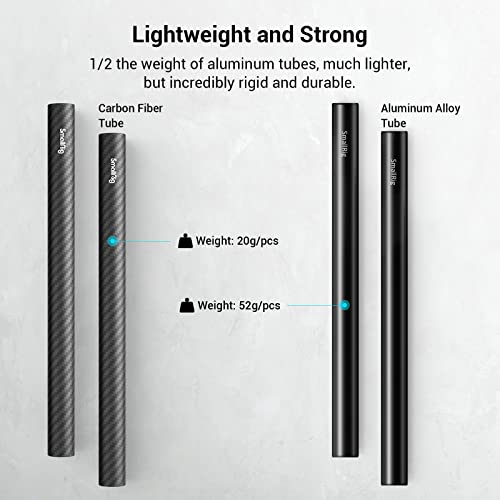 SmallRig 15mm Carbon Fiber Rod for 15mm Rod Support System (Non-Thread), 8 inches Long, Pack of 2 - 870