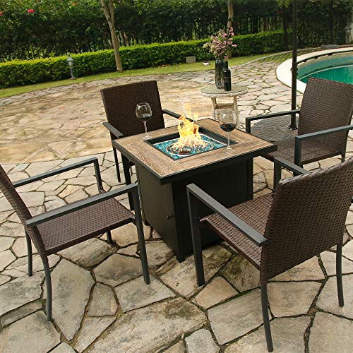 BALI OUTDOORS Gas Firepit Chairs Outdoor Wicker Patio Dining Set, Set of 2 Stackable Outdoor Wicker Chairs for Patio, Garden, Yards, Indoor, Multibrown