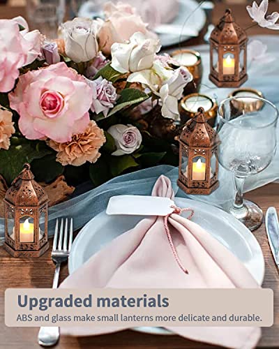SHYMERY Mini Lantern with Flickering LED Candles,Battery Included,Decorative Hanging Lantern,Christmas Decorative Lantern,Indoor Candle Lantern,Battery Lantern Indoor Use(Set of 8 Copper Brushed)