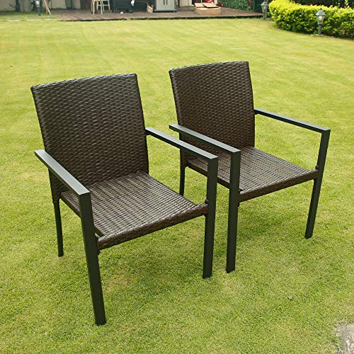 BALI OUTDOORS Gas Firepit Chairs Outdoor Wicker Patio Dining Set, Set of 2 Stackable Outdoor Wicker Chairs for Patio, Garden, Yards, Indoor, Multibrown