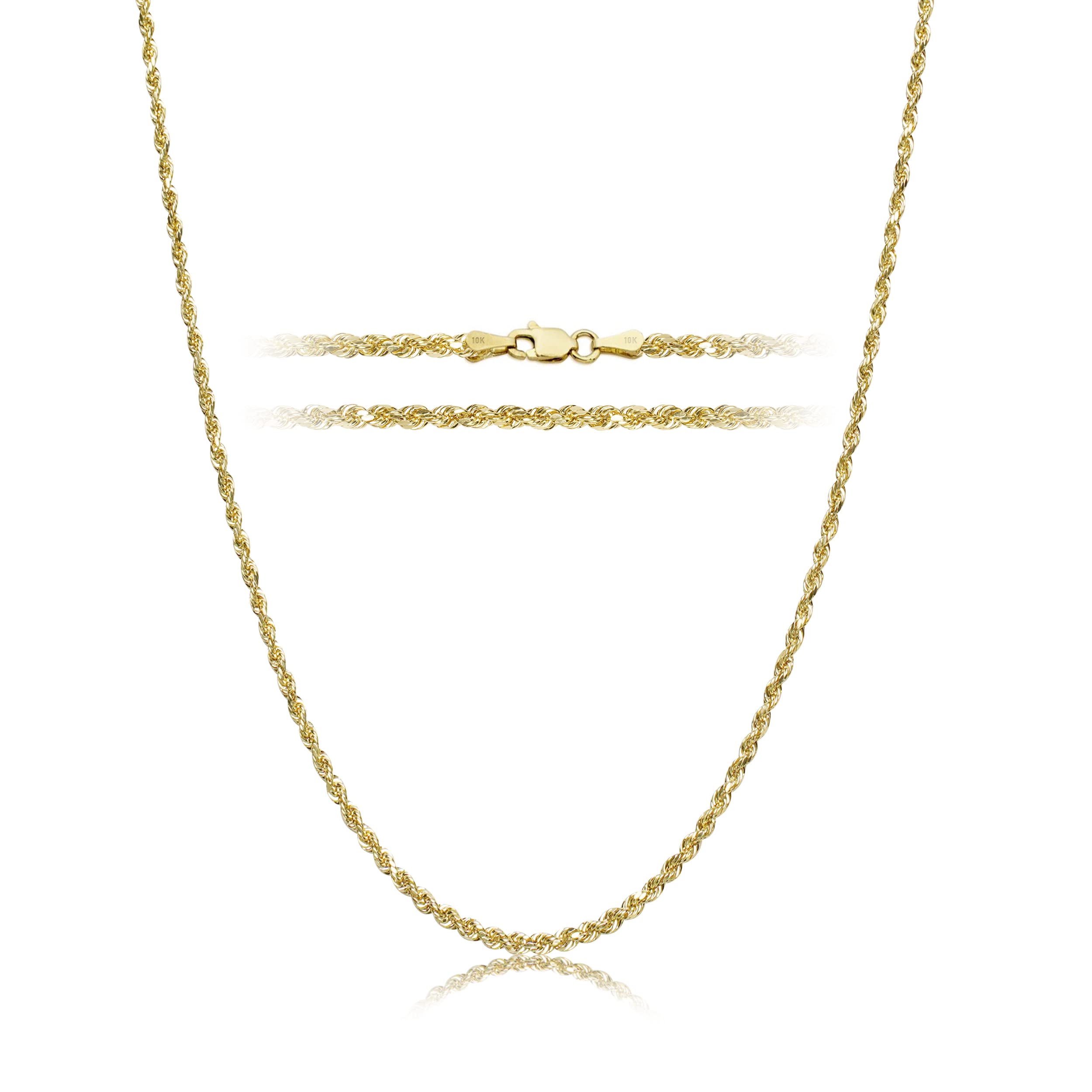PORI JEWELERS 10K Gold 1.8MM Diamond Cut Rope Chain Necklace Unisex Sizes 16"-30" (22)