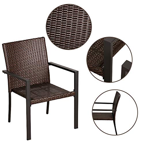 BALI OUTDOORS Gas Firepit Chairs Outdoor Wicker Patio Dining Set, Set of 2 Stackable Outdoor Wicker Chairs for Patio, Garden, Yards, Indoor, Multibrown