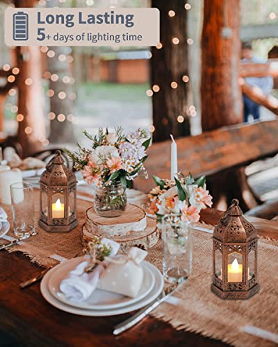 SHYMERY Mini Lantern with Flickering LED Candles,Battery Included,Decorative Hanging Lantern,Christmas Decorative Lantern,Indoor Candle Lantern,Battery Lantern Indoor Use(Set of 8 Copper Brushed)