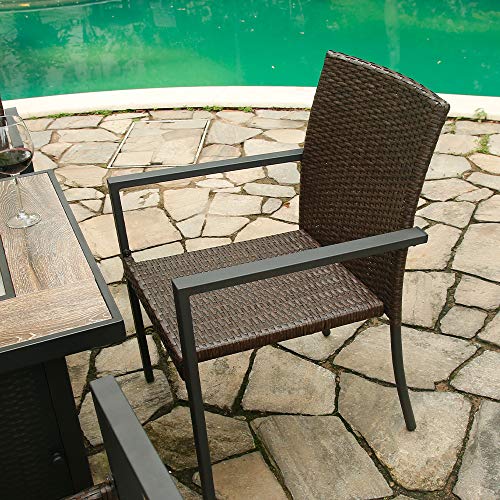 BALI OUTDOORS Gas Firepit Chairs Outdoor Wicker Patio Dining Set, Set of 2 Stackable Outdoor Wicker Chairs for Patio, Garden, Yards, Indoor, Multibrown