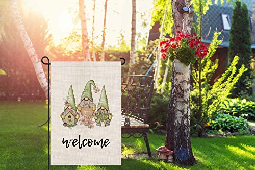 Spring Welcome Gnomes Garden Flag Burlap Summer Outdoor Decorations Double Sided Vertical Farmhouse Flags Yard Decor 12.5 x 18 Inch