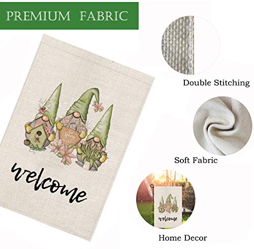 Spring Welcome Gnomes Garden Flag Burlap Summer Outdoor Decorations Double Sided Vertical Farmhouse Flags Yard Decor 12.5 x 18 Inch