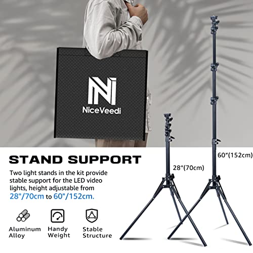 2-Pack LED Video Light Kit, NiceVeedi Studio Light, 2800-6500K Dimmable Photography Lighting Kit with Tripod Stand&Phone Holder, 73" Stream Light for Video Recording, Game Streaming, YouTube