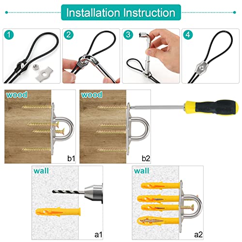 Shade Sails Installation Kits,Sun Shade Sail Hardware Kit with 4pcs 10ft Length Extension Nylon Wire Rope,Shades Awning Kit for Triangle Rectangle Shade Canopy,304 Stainless Steel, Patio Outdoor