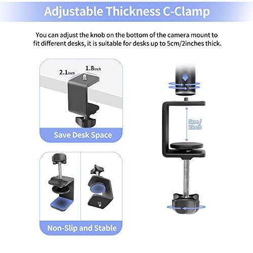 JINSUI Overhead Phone Mount with Holding Arm, Adjustable Camera Desk Mount with Phone Holder and 360° Ball Head, Table C-Clamp Mount Stand for Webcam, Light, Video Recording, Live Streaming