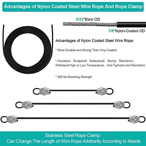 Shade Sails Installation Kits,Sun Shade Sail Hardware Kit with 4pcs 10ft Length Extension Nylon Wire Rope,Shades Awning Kit for Triangle Rectangle Shade Canopy,304 Stainless Steel, Patio Outdoor