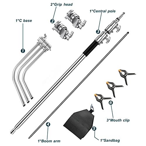 Altson Pro 100% Stainless Steel Heavy Duty C Stand with Boom Arm, Max Height 10.5ft/320cm Photography Light Stand with 4.2ft/128cm Holding Arm, 2 Grip Head for Studio Monolight, Softbox, Reflector