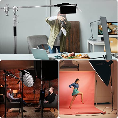 Altson Pro 100% Stainless Steel Heavy Duty C Stand with Boom Arm, Max Height 10.5ft/320cm Photography Light Stand with 4.2ft/128cm Holding Arm, 2 Grip Head for Studio Monolight, Softbox, Reflector