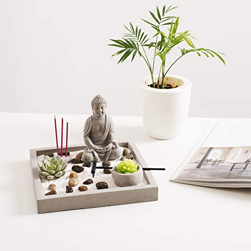 Cement Zen Garden β All-in-One Miniature Rustic Garden β Artificial Sculpture Made from Resin and Concrete β Mini Set with Rocks, Sand, Candle and Incense Holder β Brilliant Home or Office Decoration