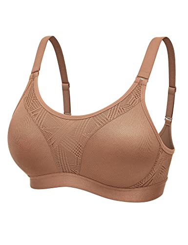 ZeroBound Medium Impact Sports Bras for Women Plus Size Wirefree Non Padded Supports Workout Yoga Bras (Caramel,38DDD)