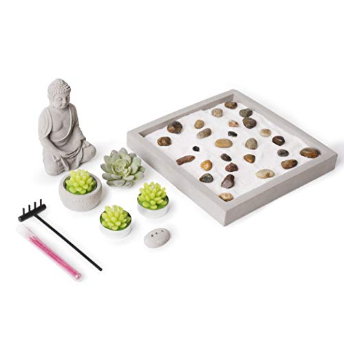 Cement Zen Garden β All-in-One Miniature Rustic Garden β Artificial Sculpture Made from Resin and Concrete β Mini Set with Rocks, Sand, Candle and Incense Holder β Brilliant Home or Office Decoration
